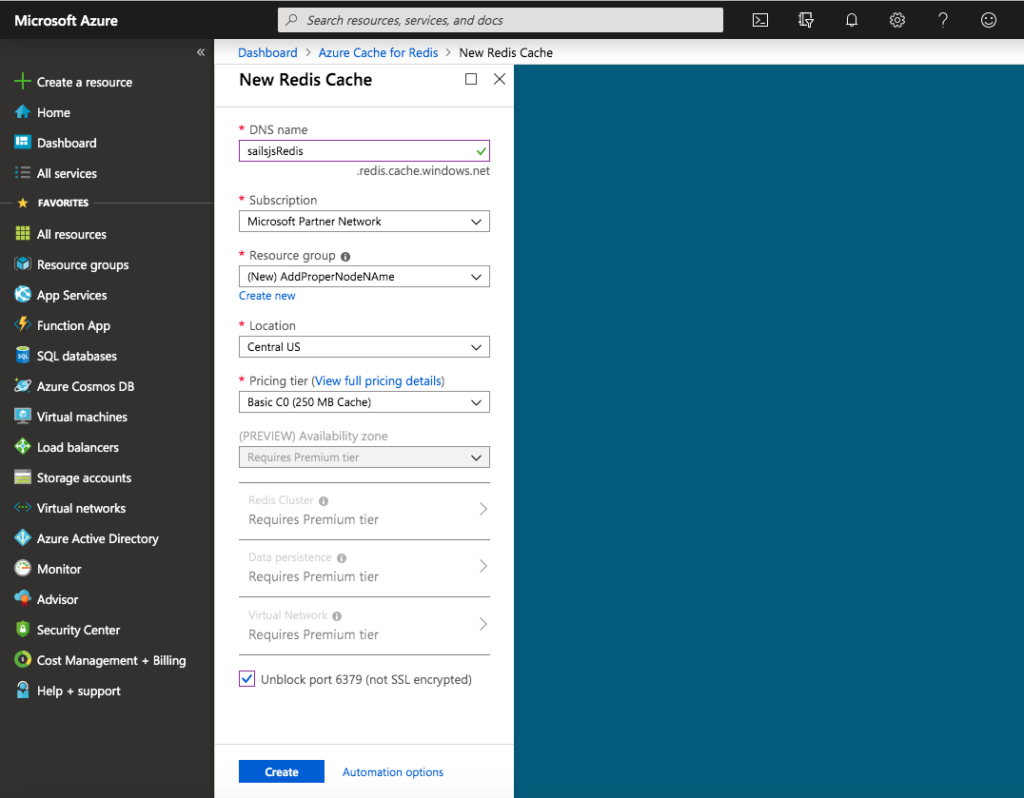 Azure Cache for Redis Create - Logistic Infotech